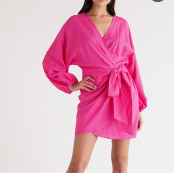 Wayf | Dresses | Wayf Amour Long Sleeve Linen Blend Wrap Dress | Poshmark
